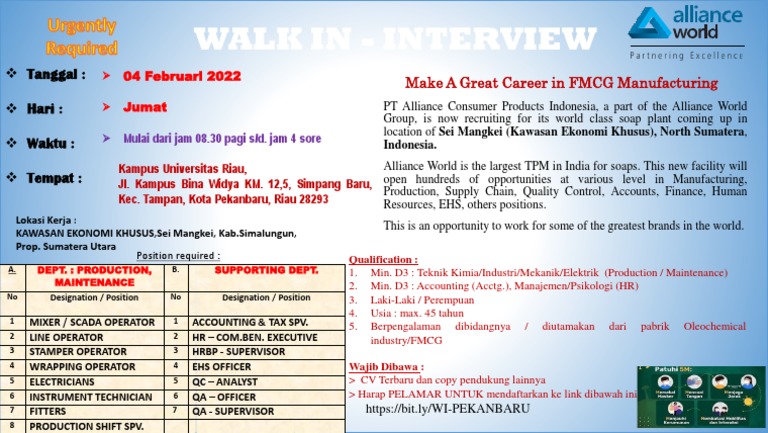 Walk in - Interview: Tanggal: Hari: Waktu: Tempat | PDF