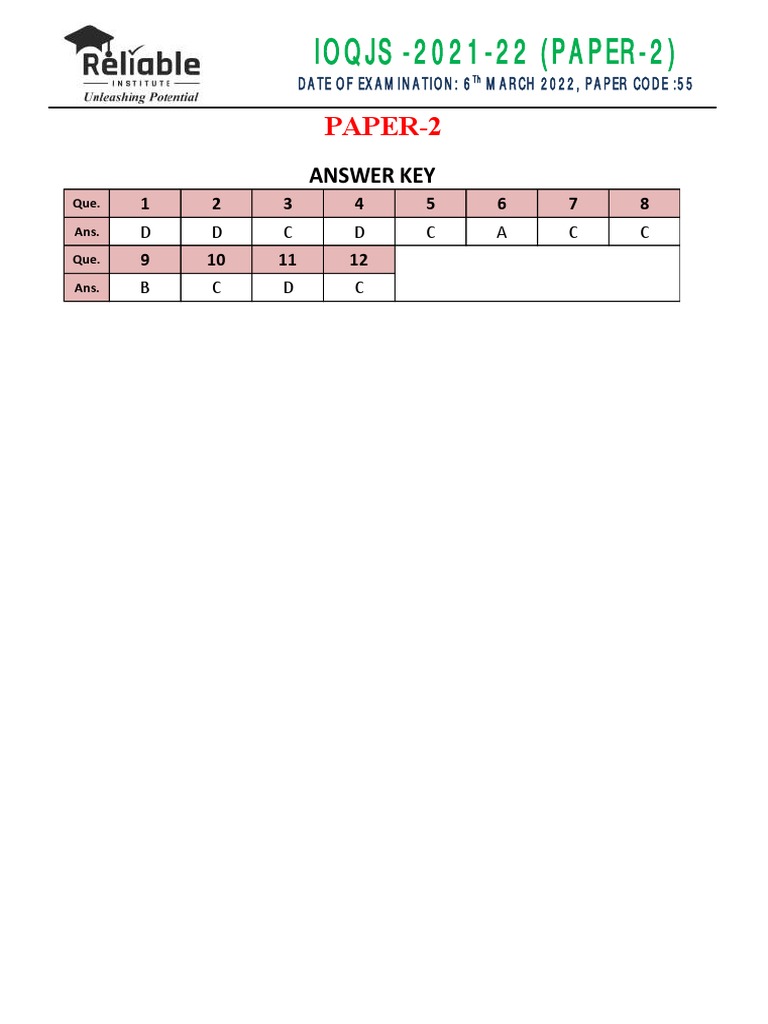 IOQJS 2021-22 ANSWER KEY Paper-2 | PDF