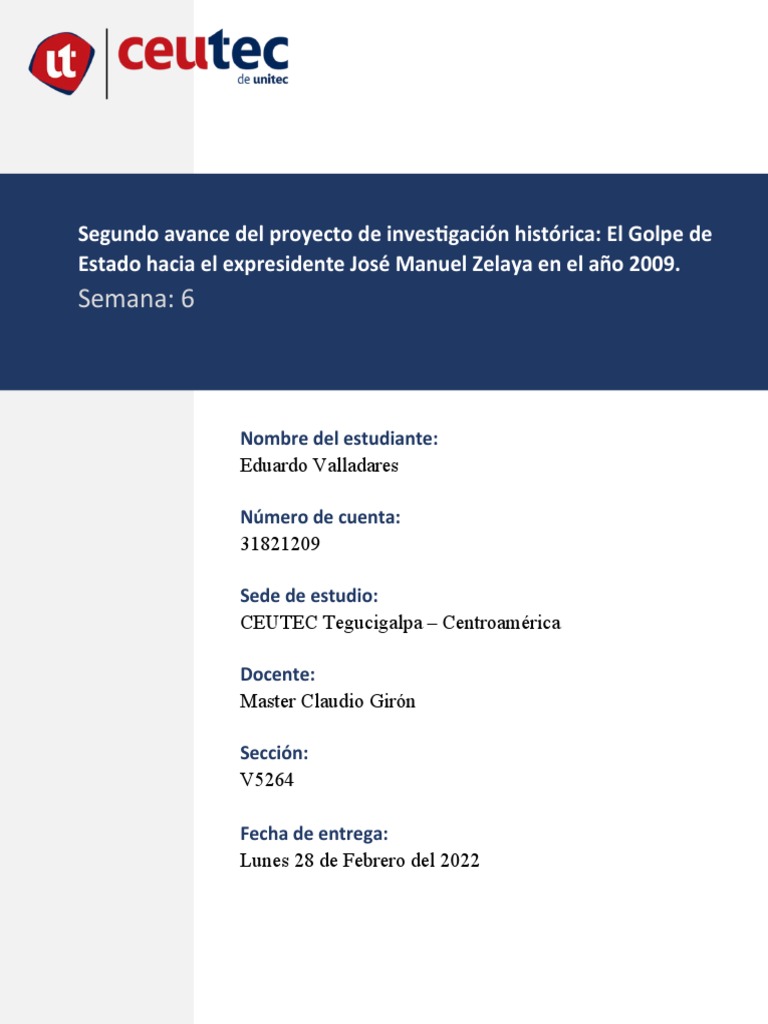Eduardo Valladares Tarea 6 (2do Avance Del Proyecto El Golpe de Estado ...