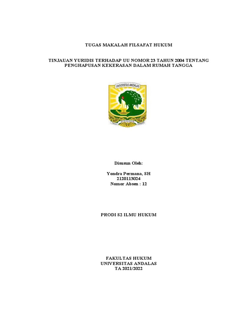 Makalah Tinjauan Yuridis Terhadap UU Nomor 23 Tahun 2004 Tentang Penghapusan Kekerasan Dalam ...