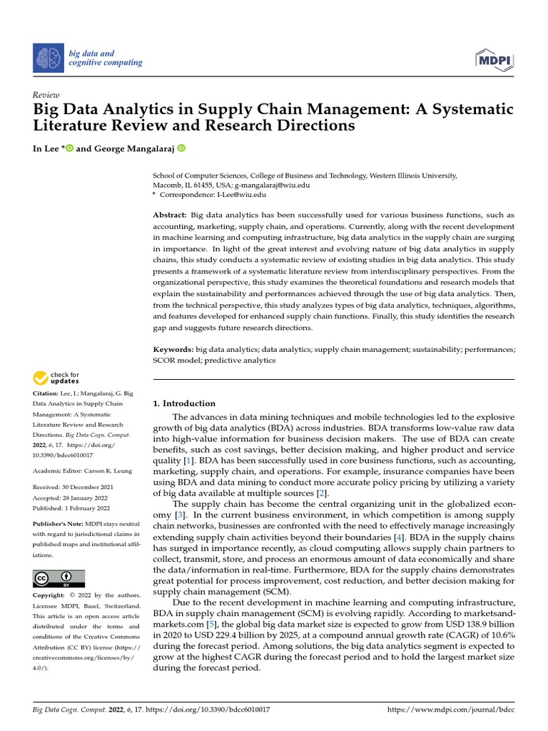 Big Data Analytics in Supply Chain Management: A Systematic Literature ...
