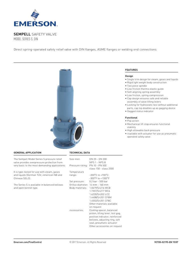 Model Series S, Din: Sempell Safety Valve | PDF | Valve | Steel