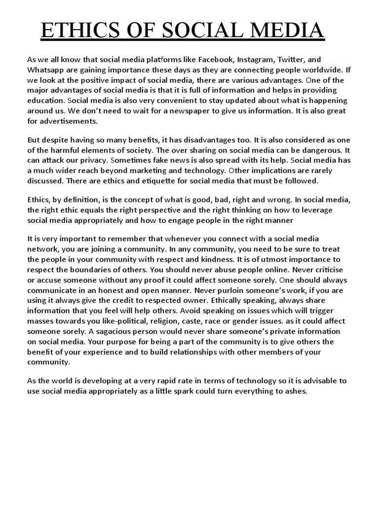 Ethics of Social Media | PDF