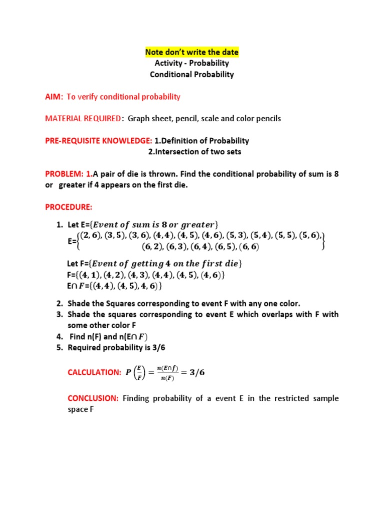 Conditional Probability Activity | PDF | Probability | Mathematics Conditional Probability Activity | PDF | Probability | Mathematics