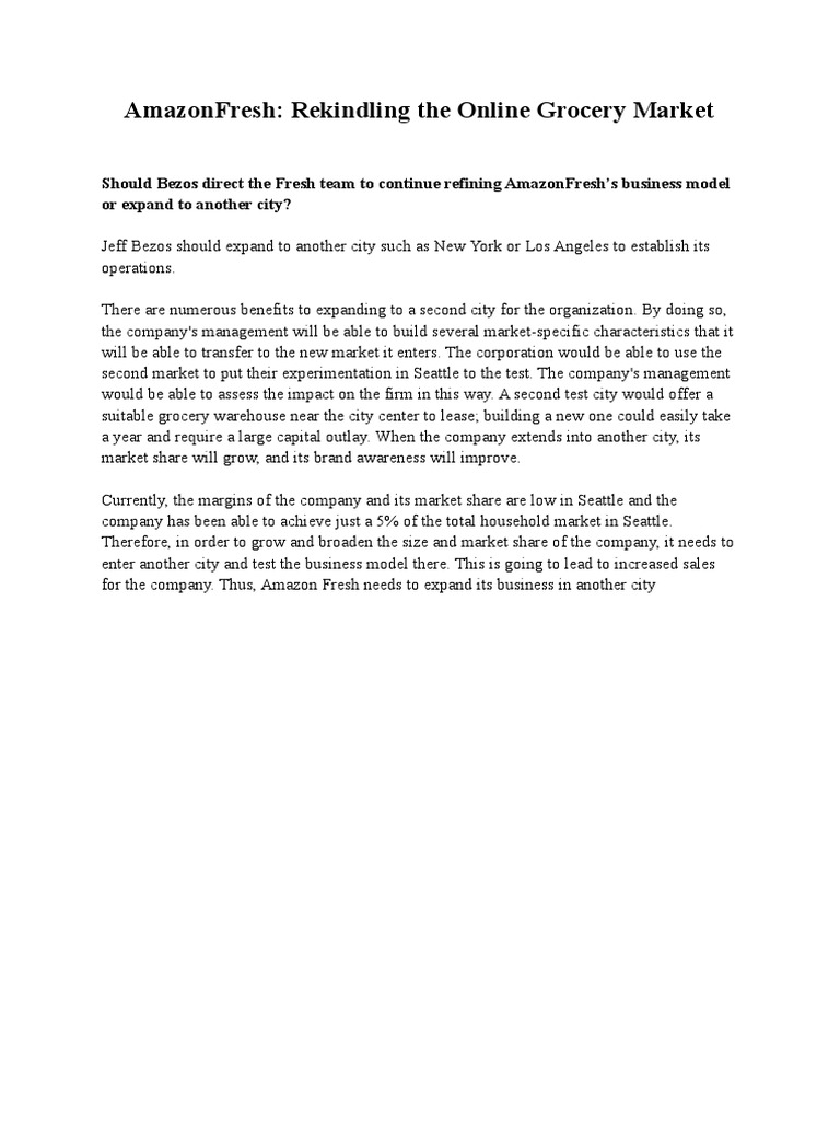 AmazonFresh: Expand to New Cities | PDF