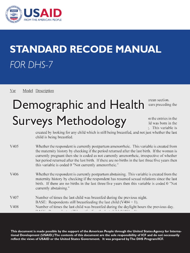 Dhs 7 Standard Recode Manual Pdf Sampling Statistics Data