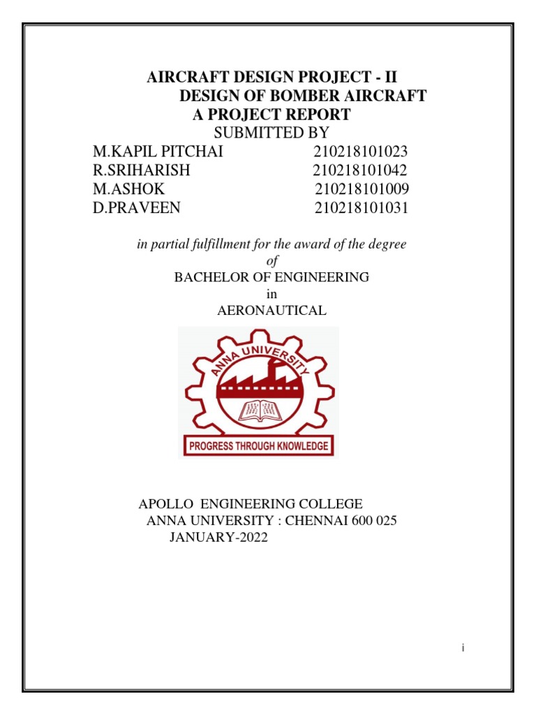 Aircraft Design Project - Ii Design of Bomber Aircraft A Project Report ...