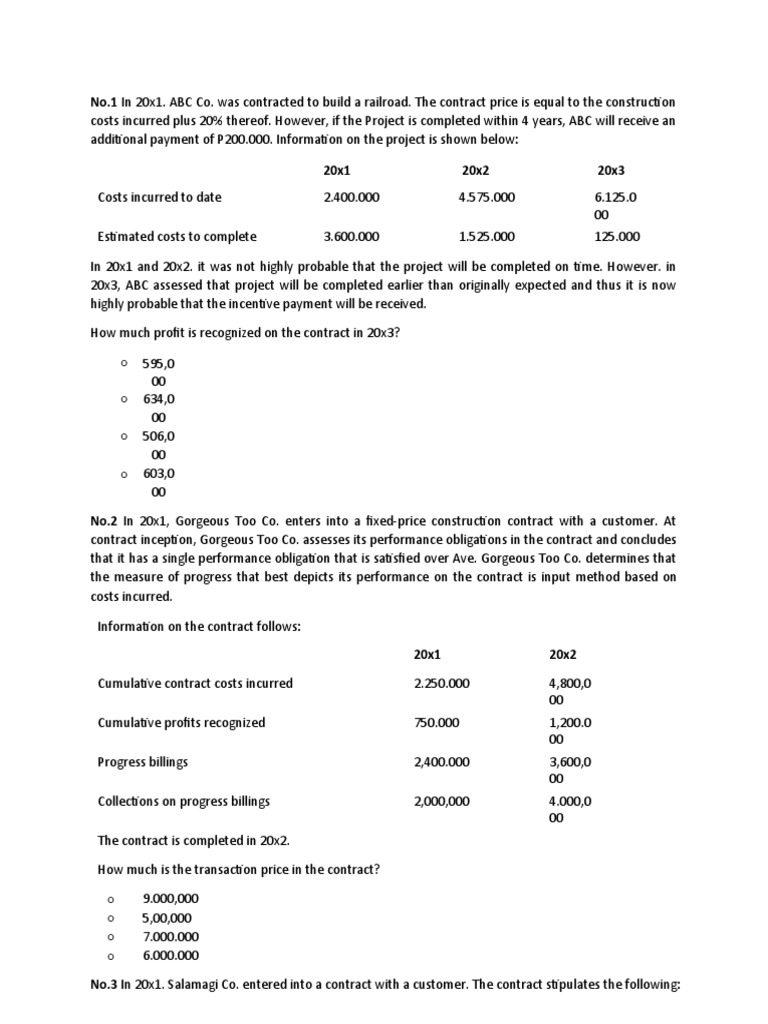 Long Term Construction Contracts - Quiz | PDF | Cost | Prices