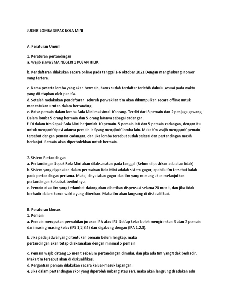 Juknis Lomba Bola Mini | PDF