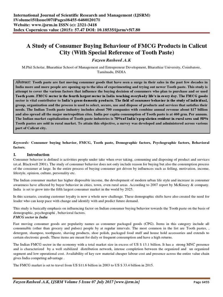 A Study of Consumer Buying Behaviour of FMCG Products in Calicut City ...