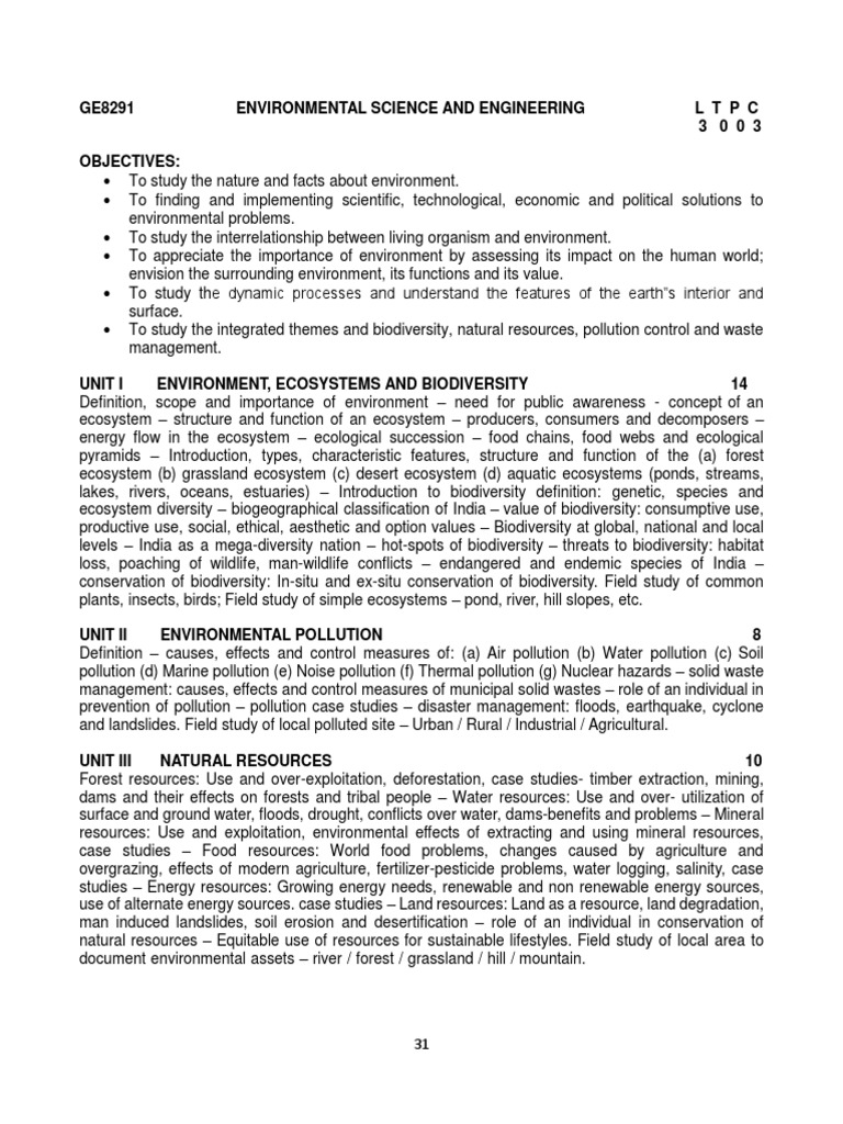 Environmental Science and Engineering Course | PDF | Biodiversity ...