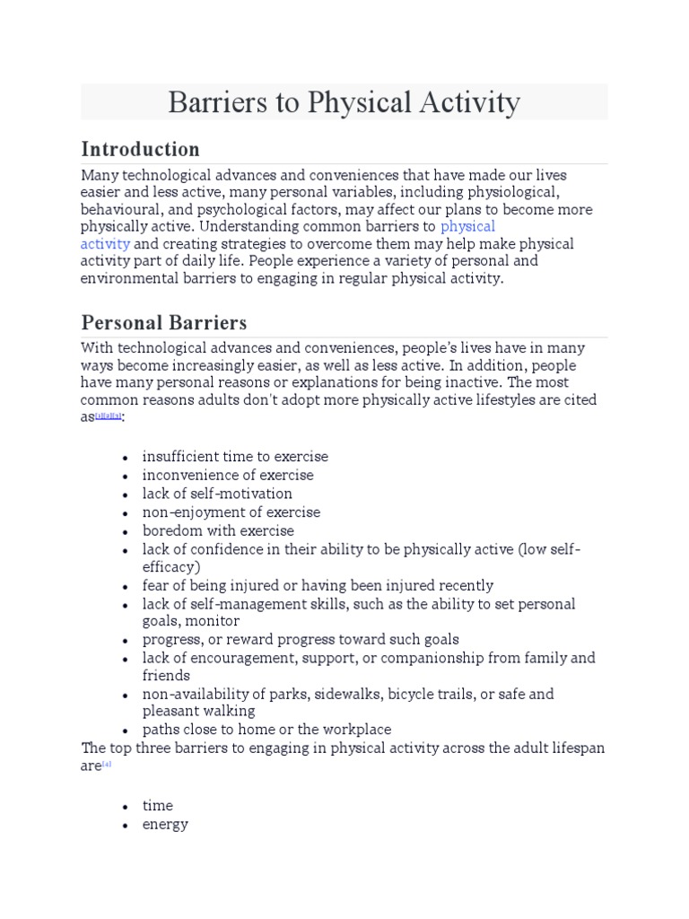 Overcoming Barriers to Physical Activity | PDF | Preventive Healthcare ...