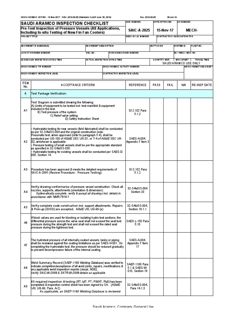 Saudi Aramco Inspection Checklist | PDF | Applied And Interdisciplinary ...