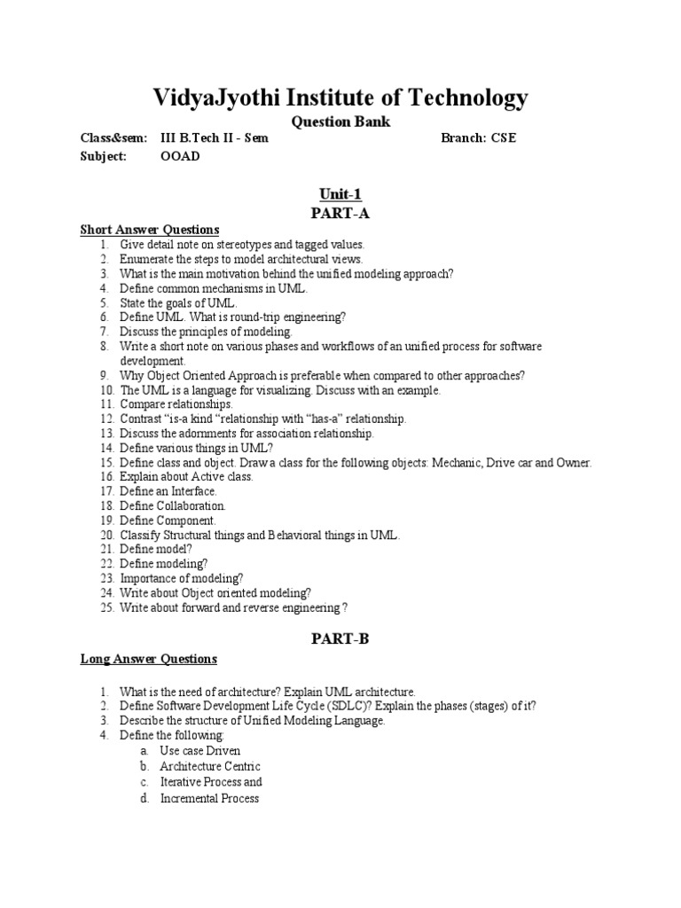 OOAD Question Bank | PDF | Component Based Software Engineering | Use Case