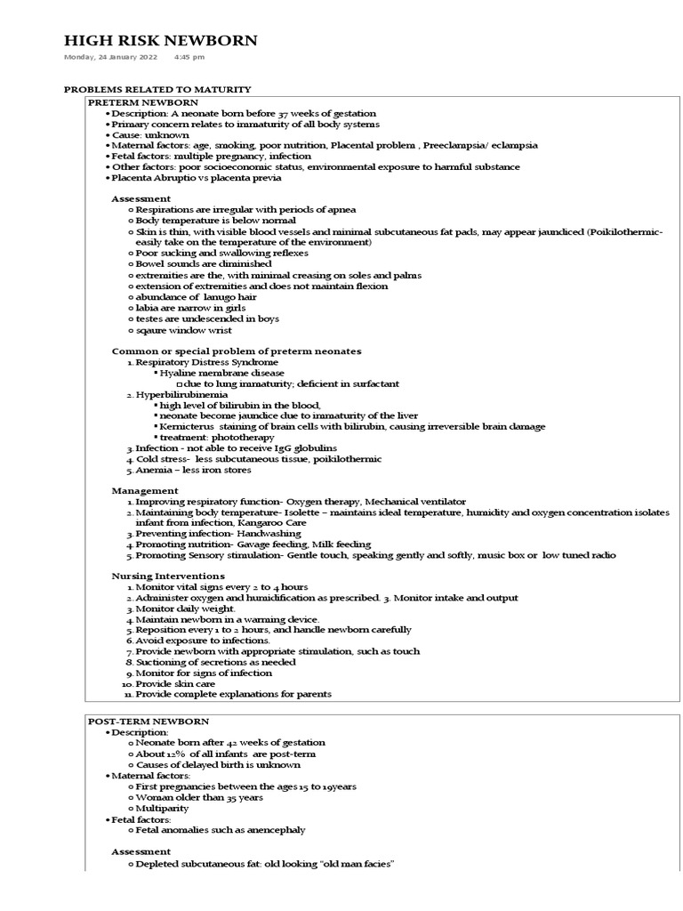 High Risk Newborn Care | PDF | Fetus | Lung