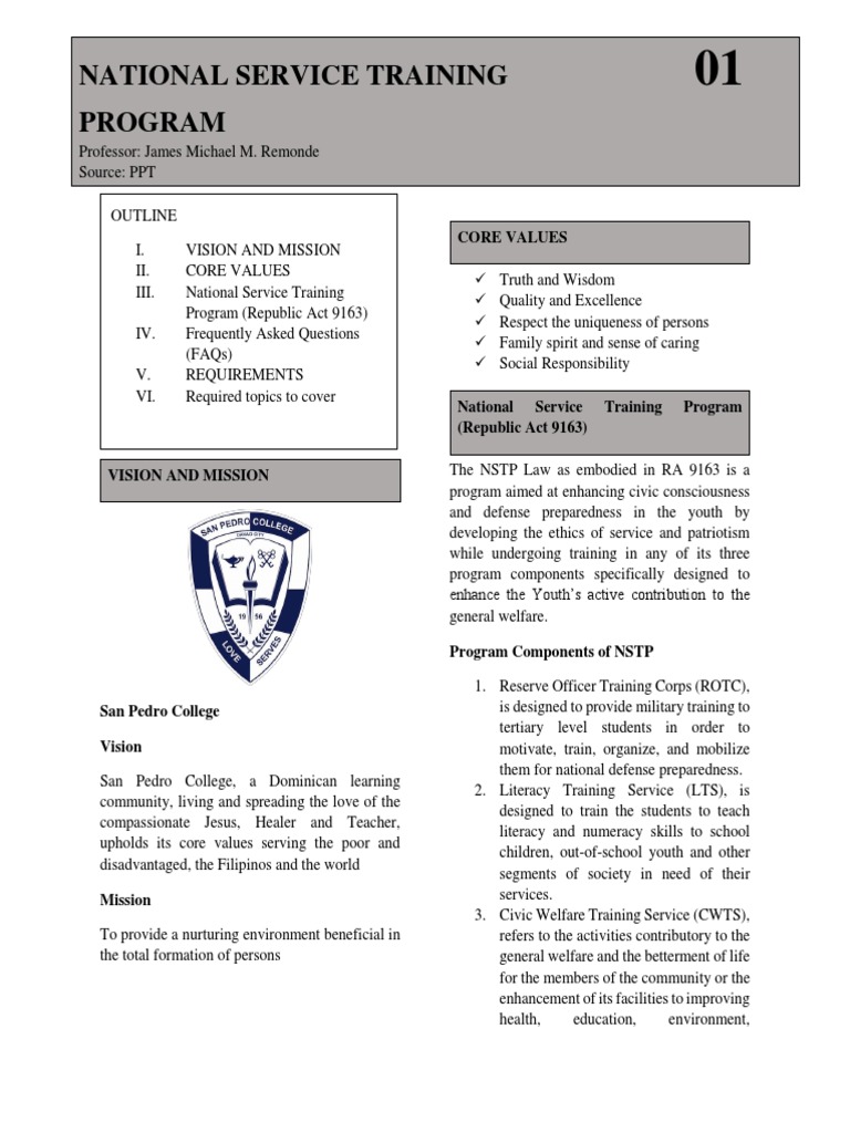 National Service Training Program: Core Values | PDF | Reserve Officers ...