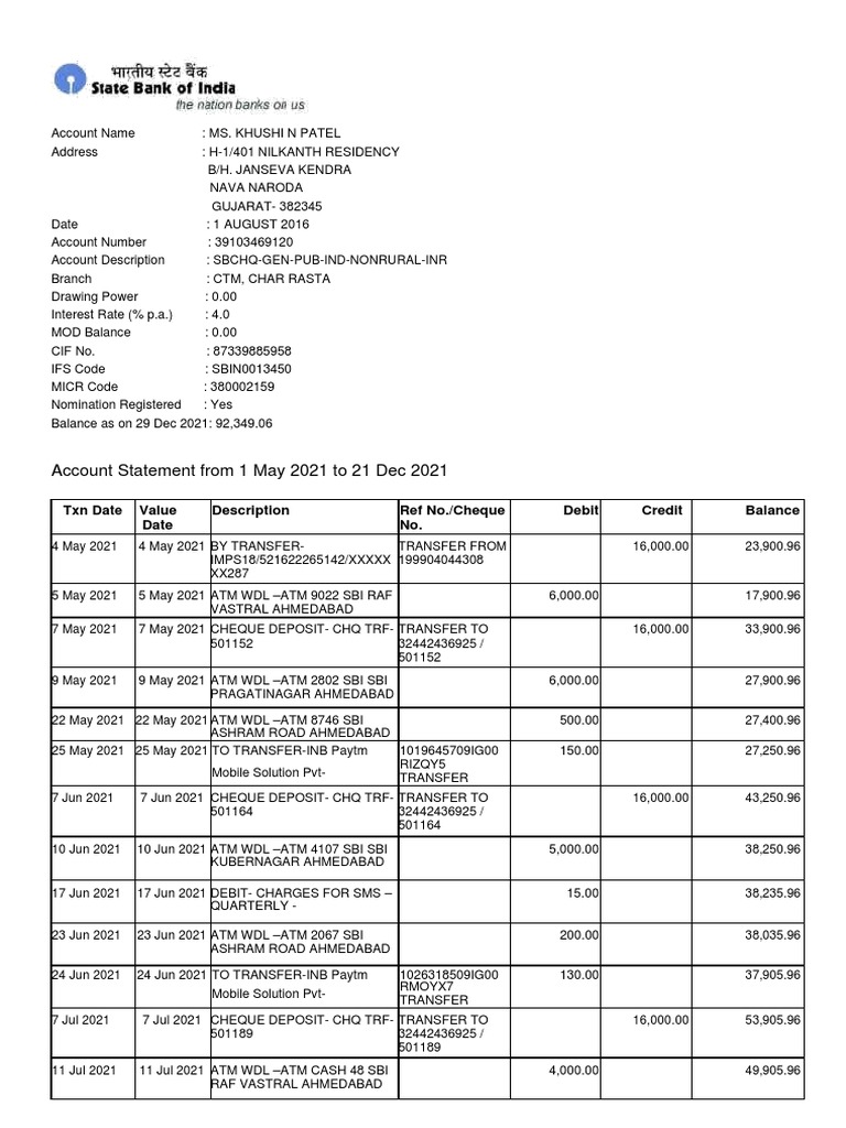 Account Statement From 1 May 2021 To 21 Dec 2021 | PDF | Debit Card ...