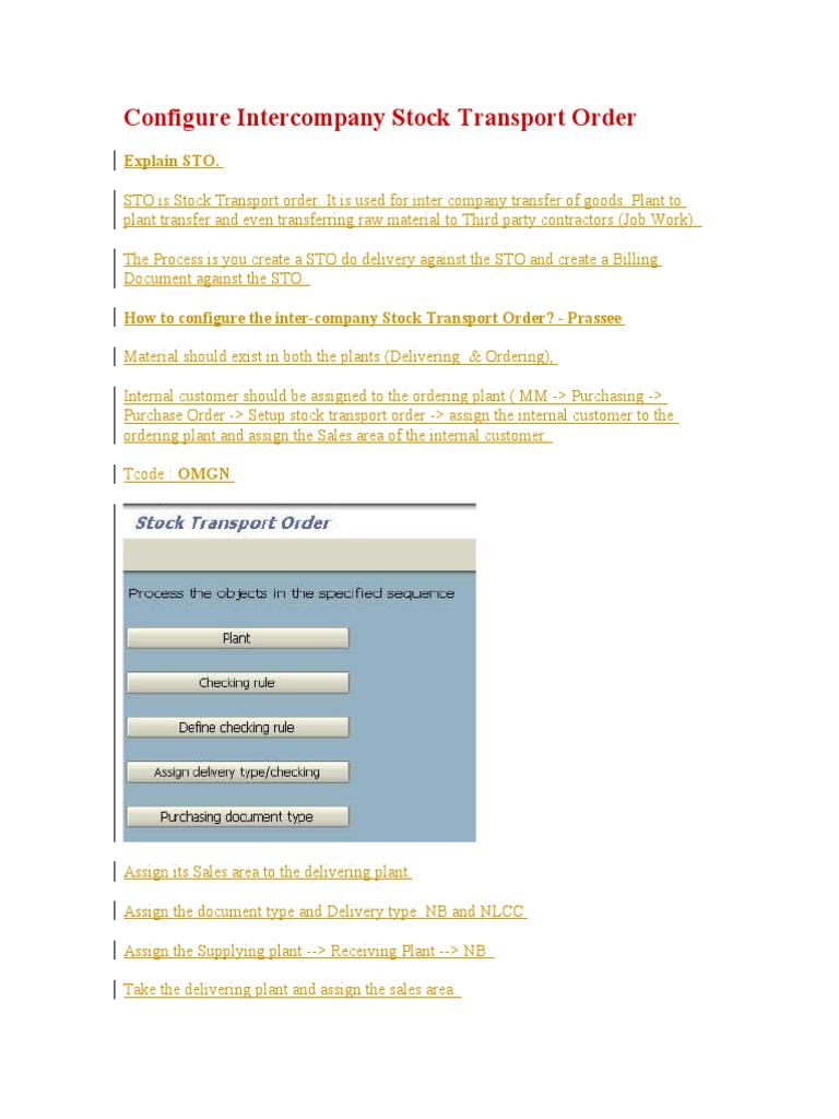 Configure Inter Company Stock Transport Order | PDF