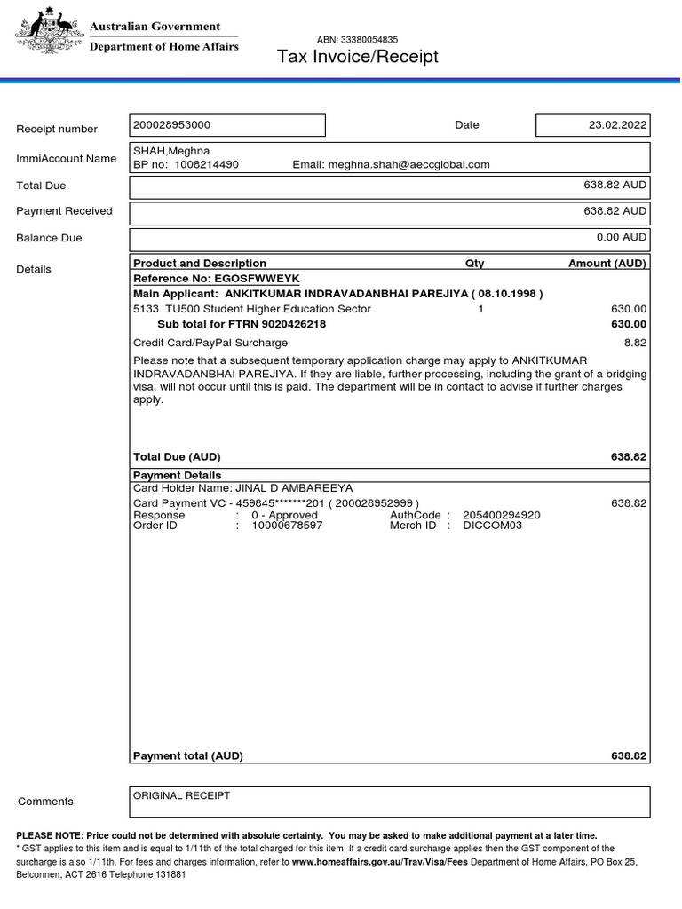 Tax Invoice/Receipt | PDF | Payments | Credit Card