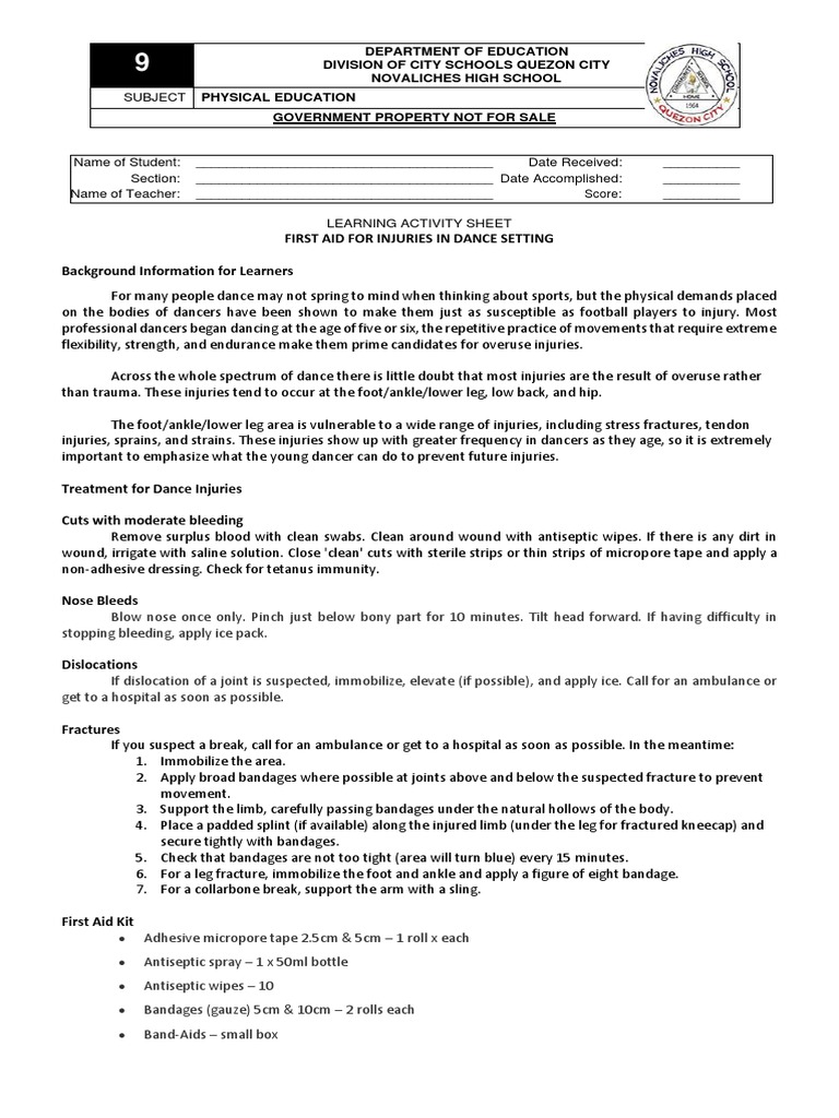 First Aid For Injuries in Dance Setting Background Information For ...