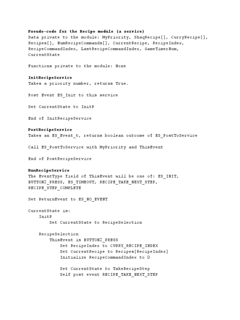 Recipe Module Pseudo-code Overview | PDF | Teaching Methods & Materials ...