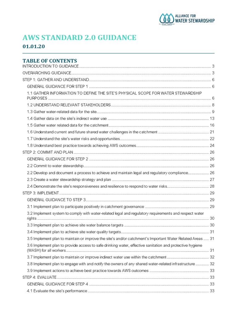 AWS Standard 2.0 Guidance Final January 2020 | PDF | Wash | Water