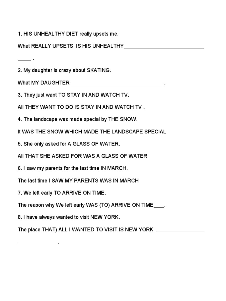 Cleft Sentences EXERCISE 1 | PDF