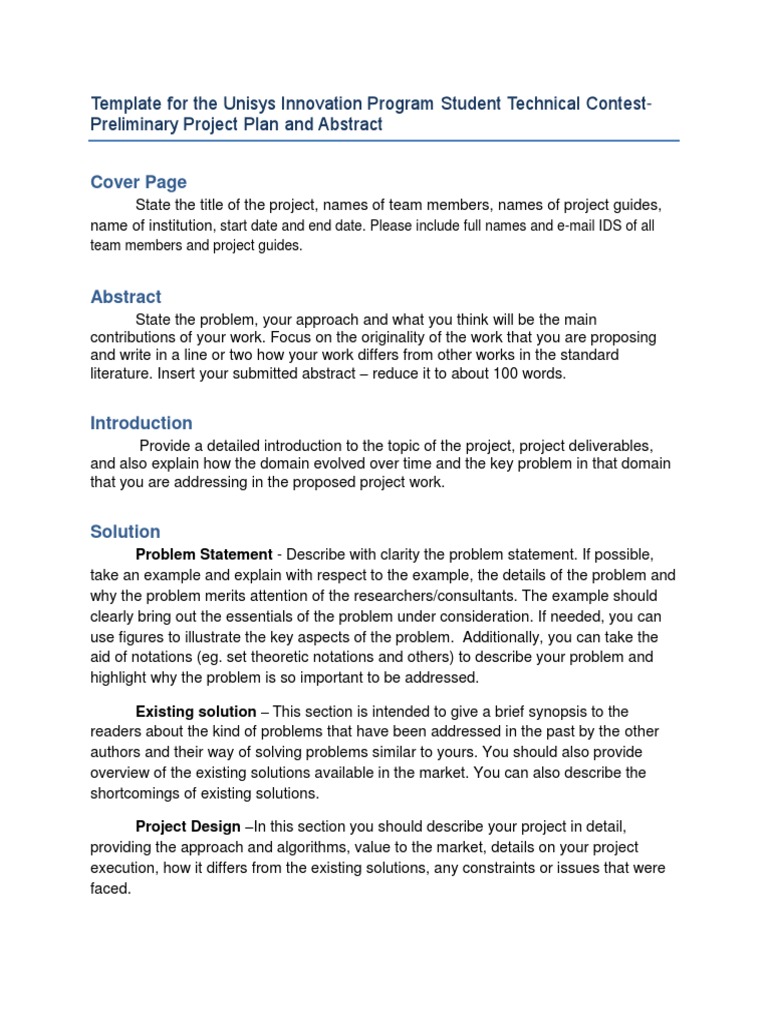 Cover Page: Template For The Unisys Innovation Program Student ...