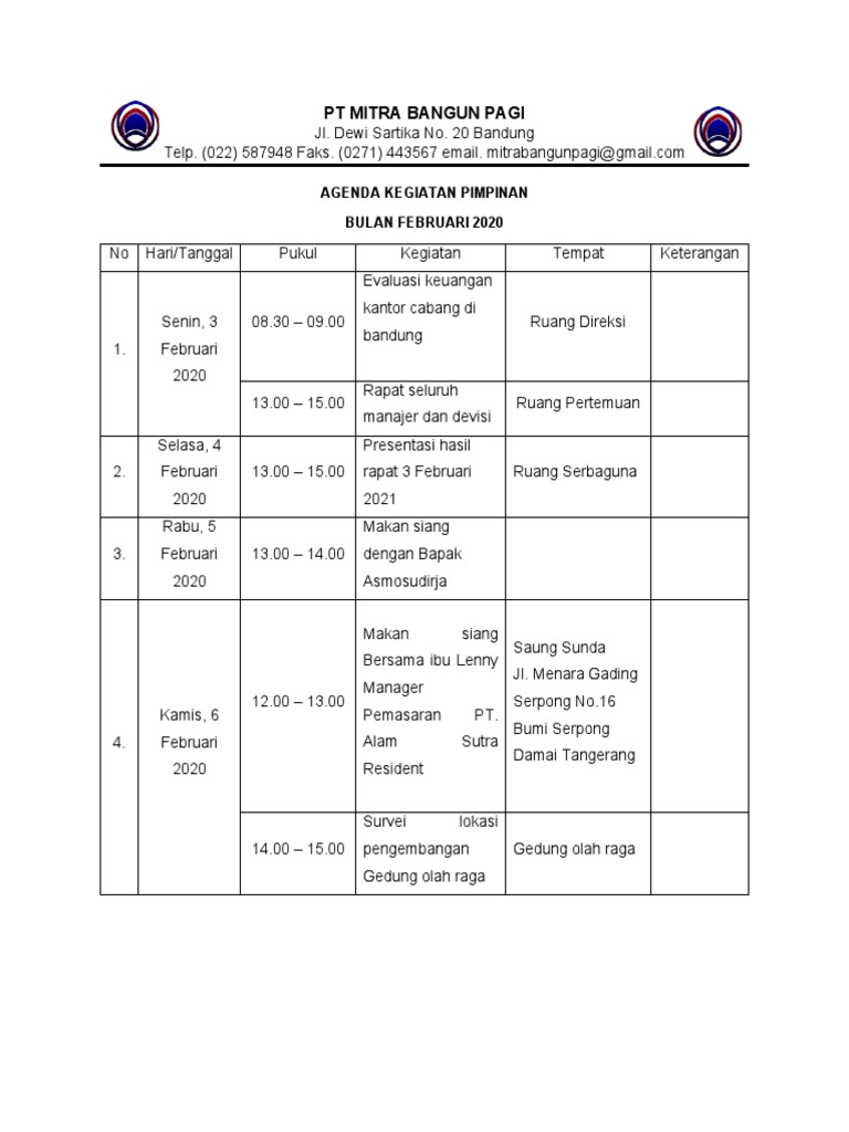 Agenda Kegiatan Pimpinan | PDF