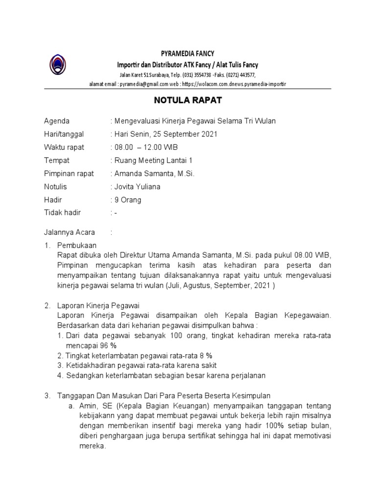 Notula Rapat | PDF