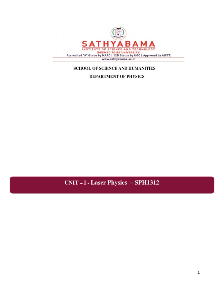 Engineering Physics Laser Notes | PDF | Laser | Emission Spectrum