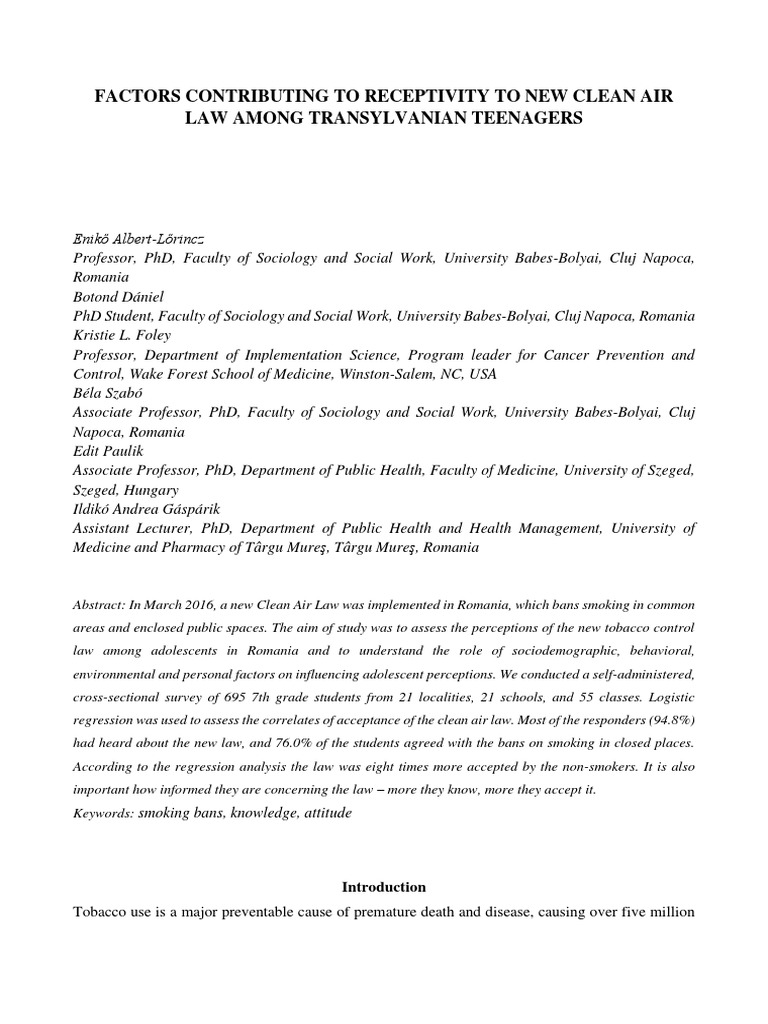 NEW CLAEN AIR - Paper - With - Authors | PDF | Tobacco Smoking | Addiction