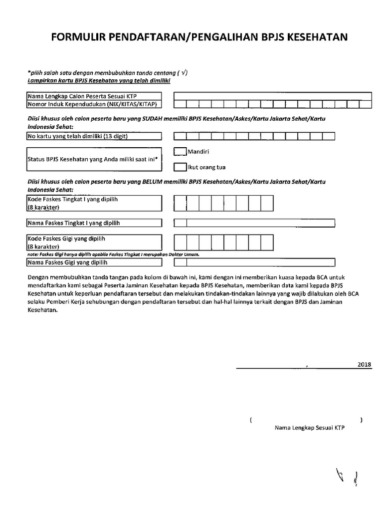 Formulir Pendaftaran-Pengalihan BPJS Kesehatan | PDF