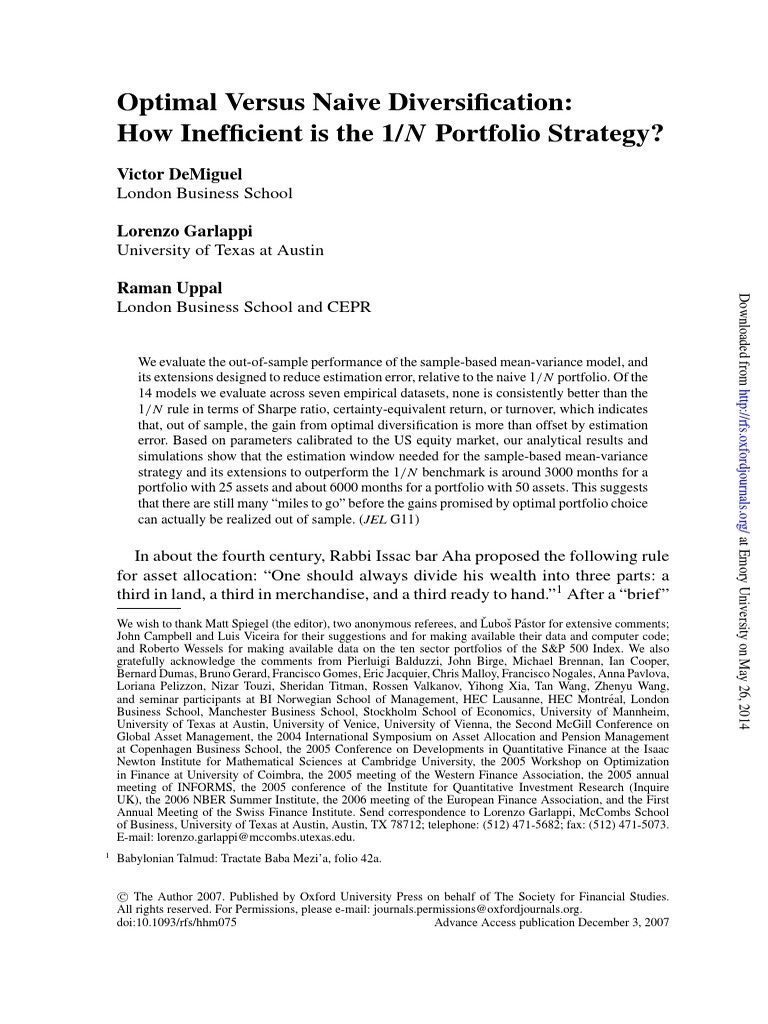 Research Paper | PDF | Modern Portfolio Theory | Diversification (Finance)