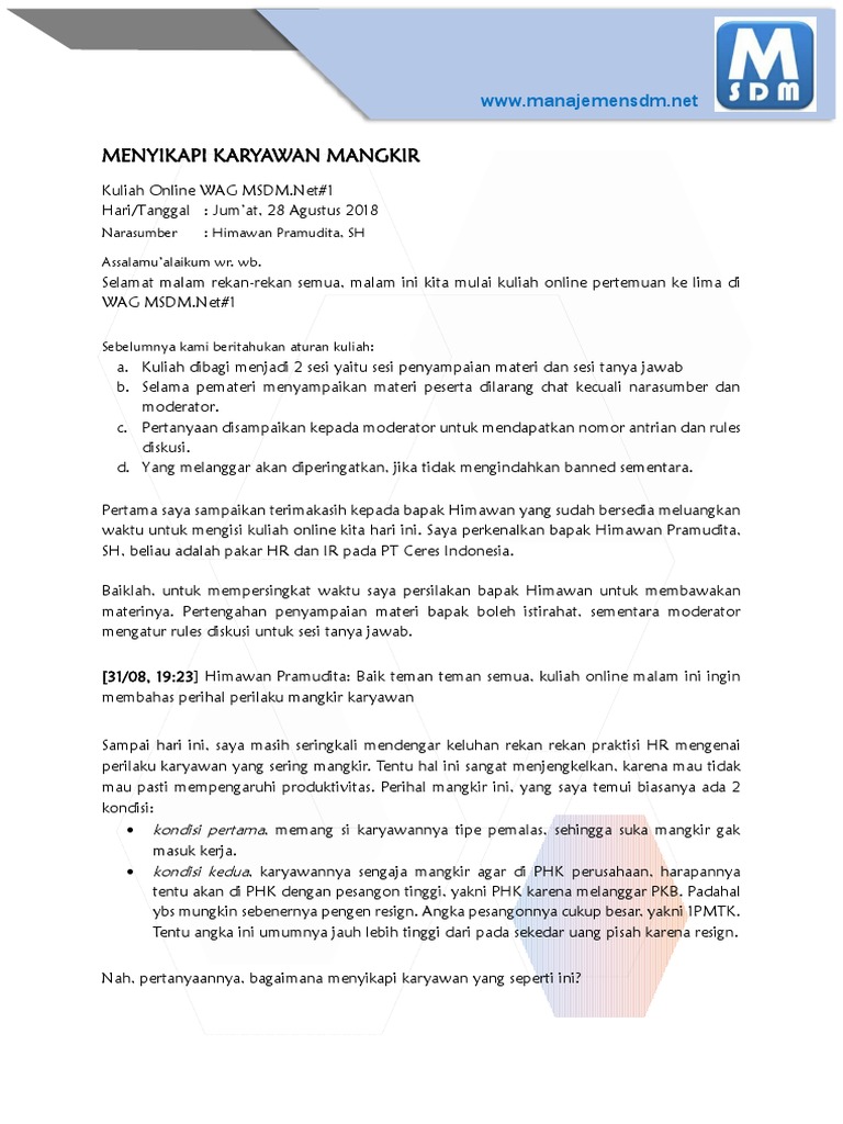 Mengatasi Karyawan Mangkir Kerja | PDF | Karier & Perkembangan