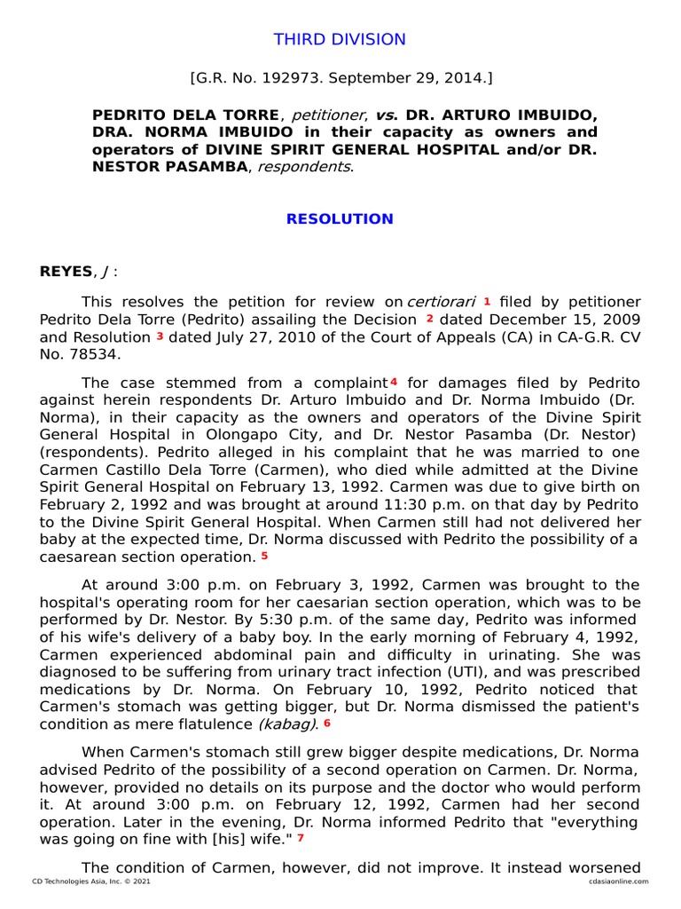 Dela Torre v. Imbuido | PDF | Negligence | Physician