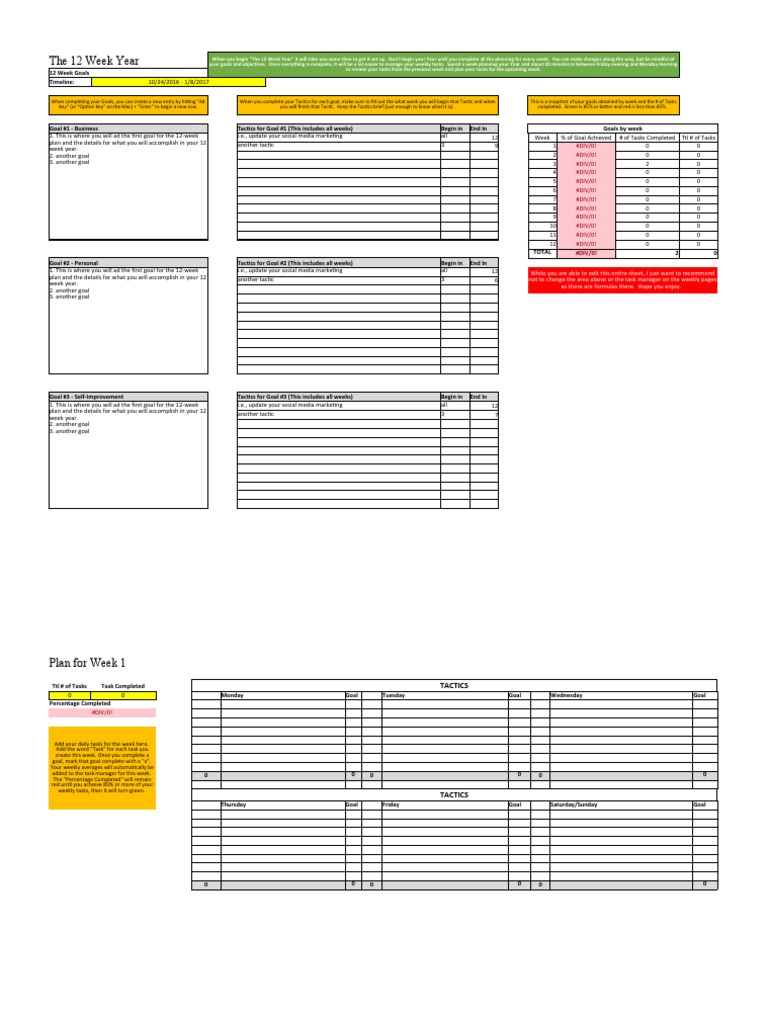 12 Week Year Sheets BLANK | PDF