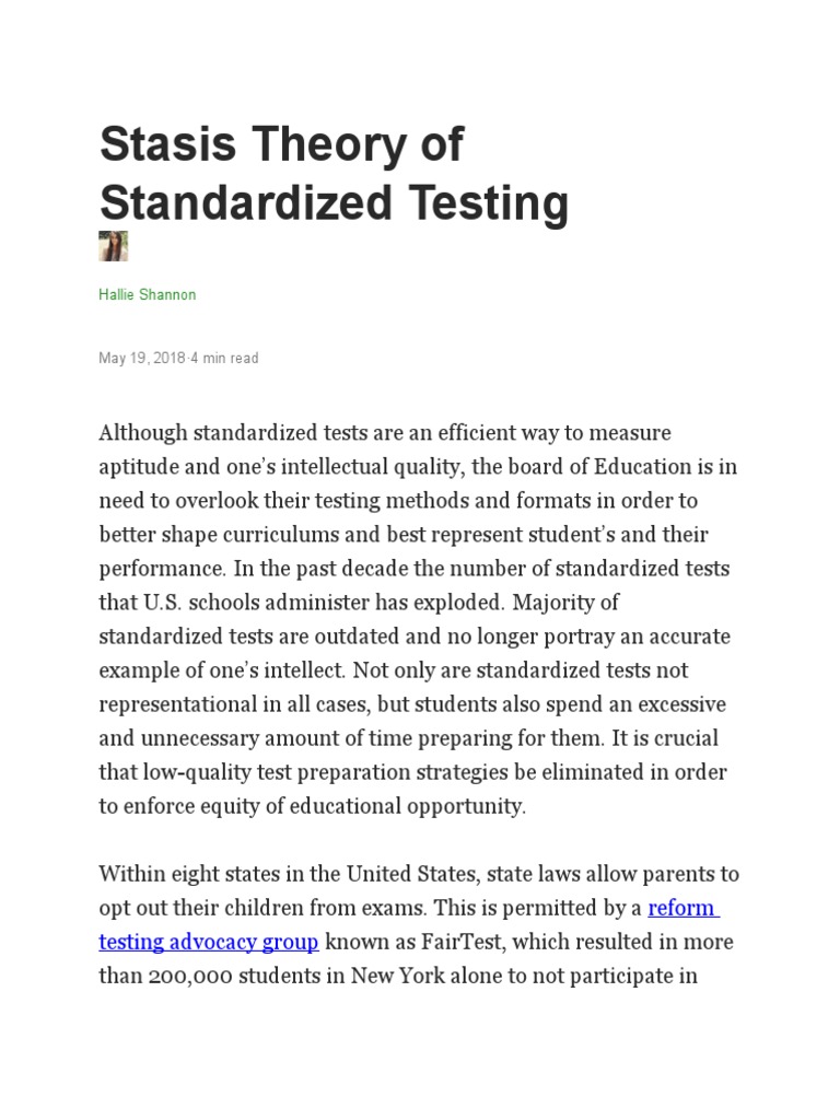 Stasis Theory of Standardized Testing | Download Free PDF ...