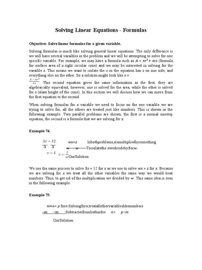 Algebra: Solving for Variables | PDF | Equations | Variable (Mathematics)