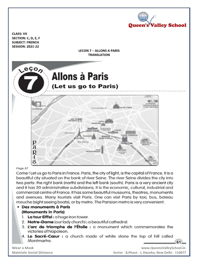 Class VII - French - Lecon 7 (Translation) | PDF