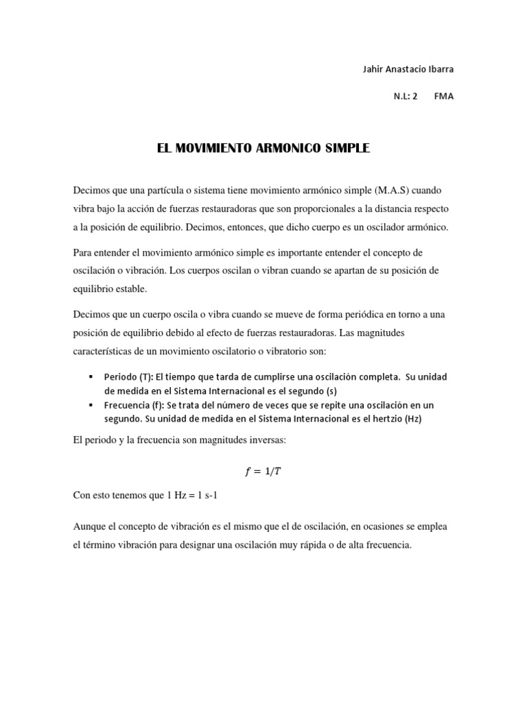 Movimiento Armonico Simple | PDF | Oscilación | Frecuencia