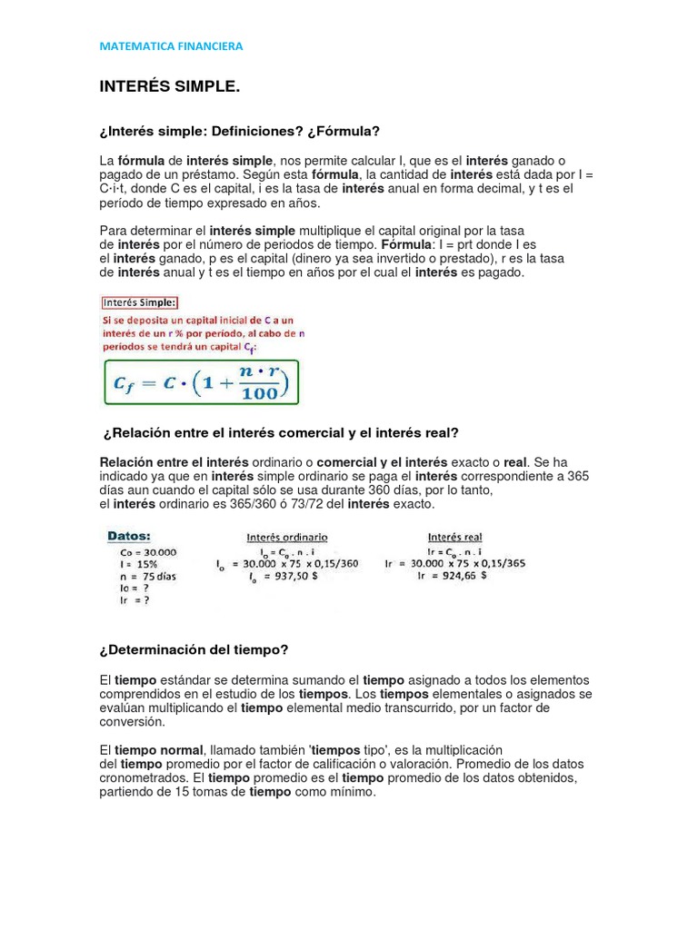 Interés Simple: Fórmulas y Conceptos | PDF | Interés | Finanzas Matemáticas