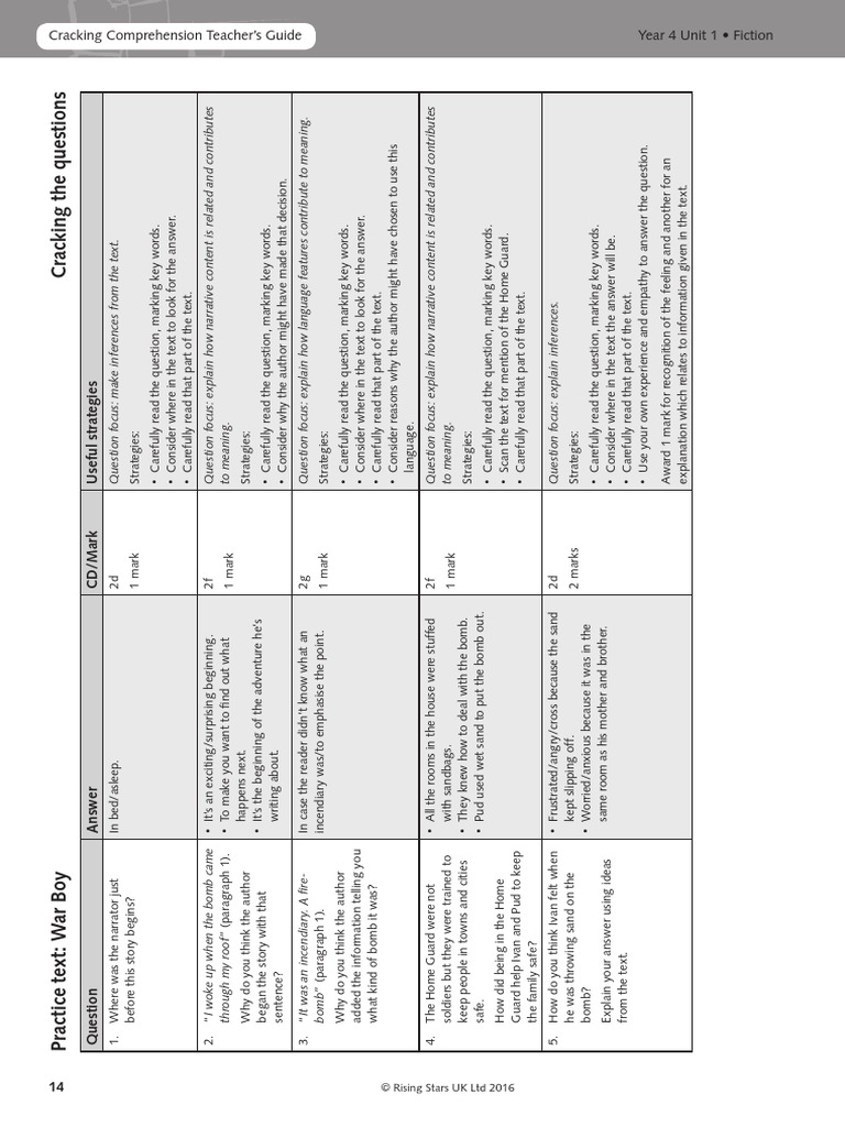 Cracking Comprehension Teacher's Guide Year 4 Unit 1 - Fiction | PDF ...