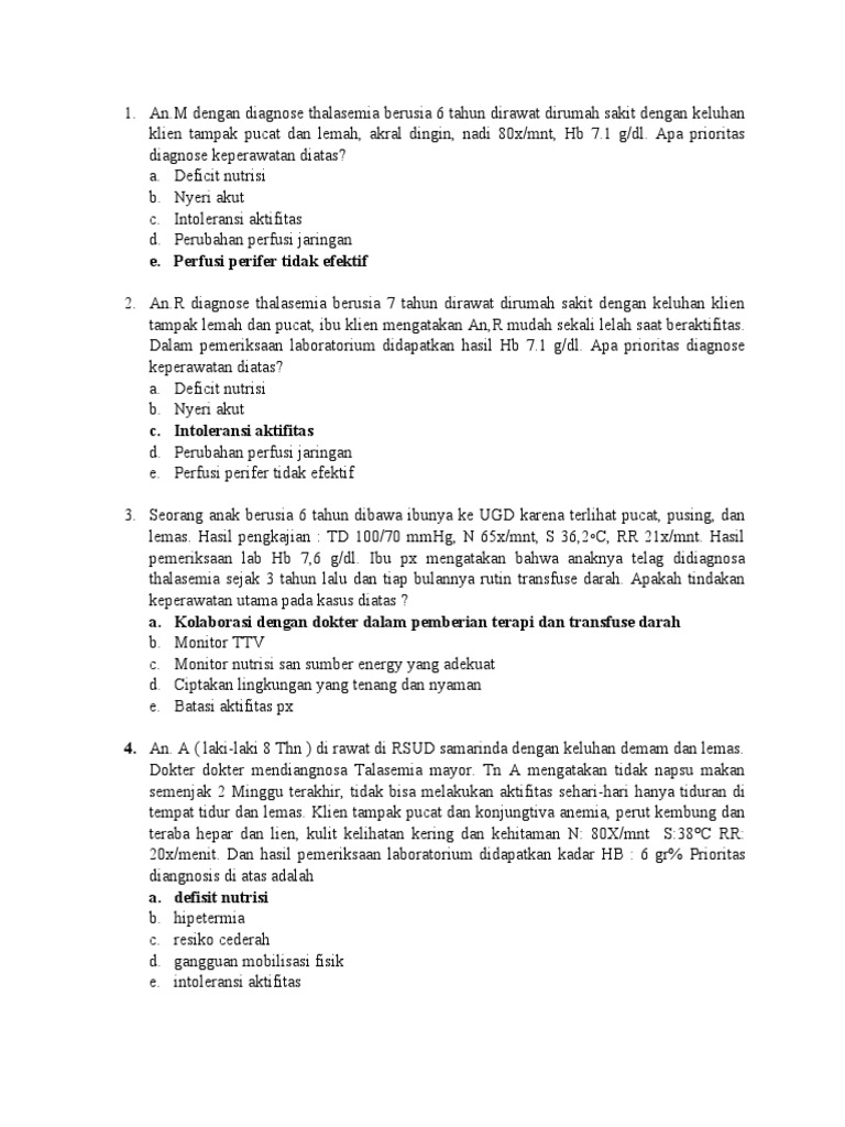 SOAL KASUS ANAK 3 THALASEMIA Dan Kelainan Kongenital Kel.5 | PDF | Sains & Matematika