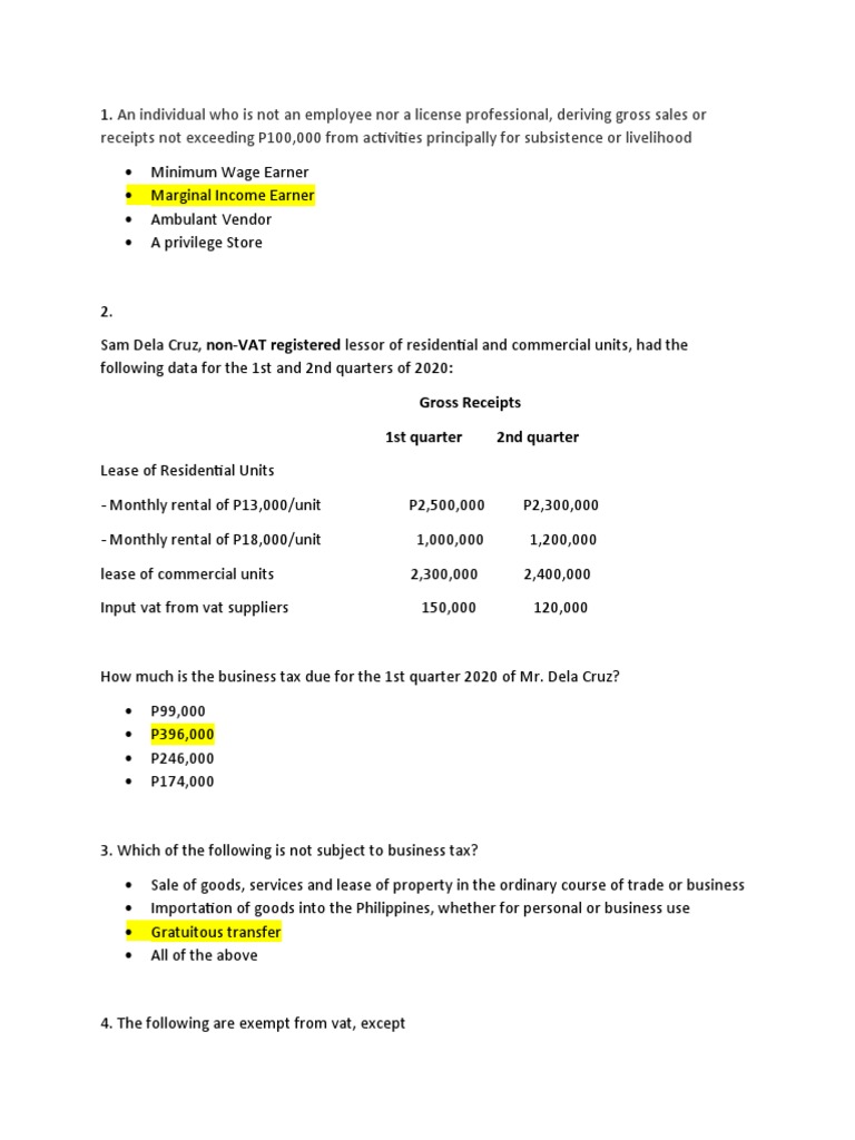 Tax2 Quiz1 Finals | PDF | Value Added Tax | Taxes