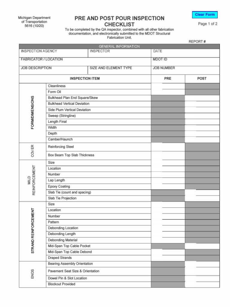 Pre and Post Pour Inspection Checklist | PDF | Pipe (Fluid Conveyance ...