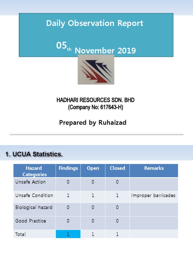 Daily Safety Observation Report 2019 | PDF