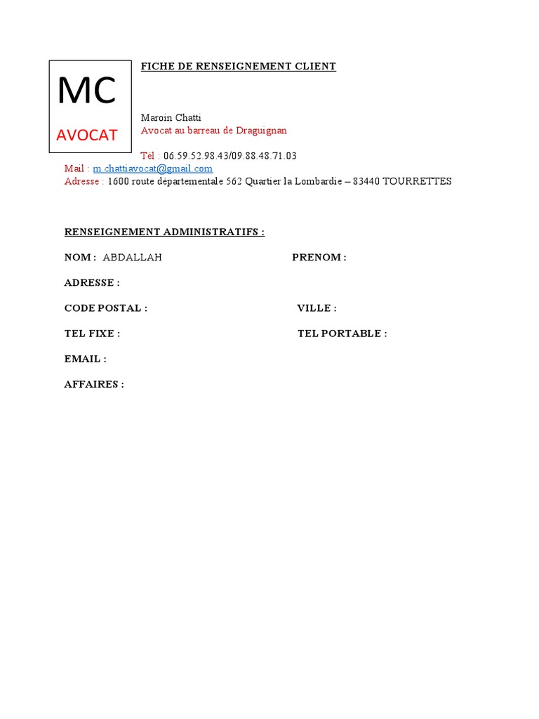 Fiche de Renseignement Client | PDF