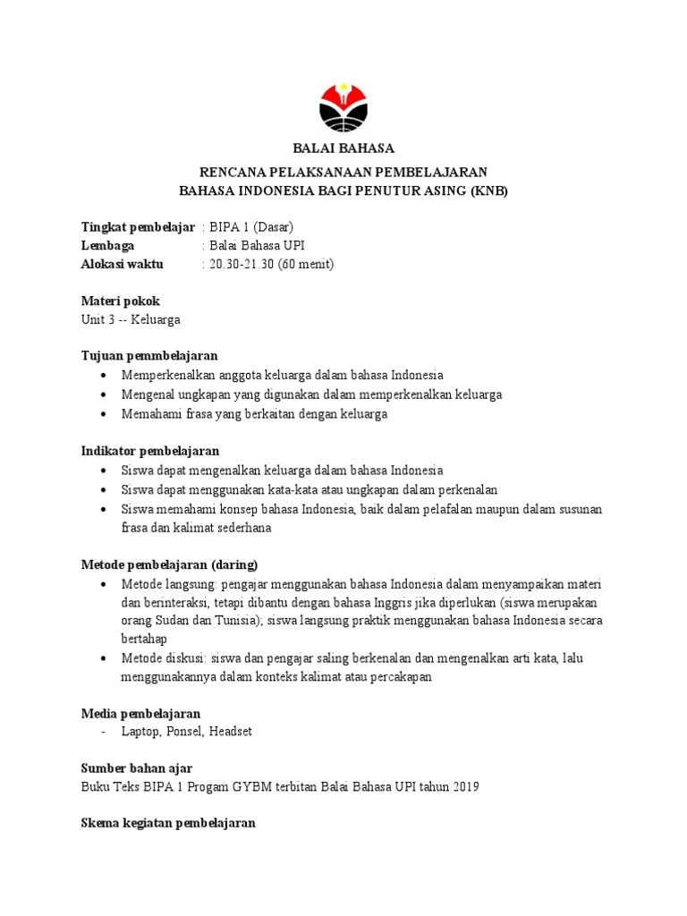 RPP BIPA 1 - Asma Dan Salma | PDF