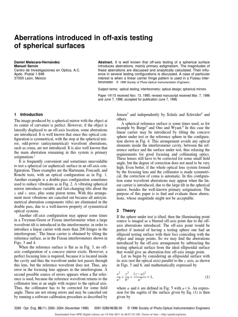 Aberrations Introduced in Off-Axis Testing of Spherical Surfaces ...